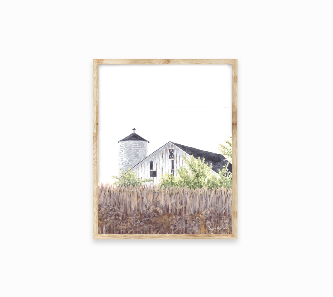 Printable Farmhouse Watercolor | Instant Download of White Barn ...