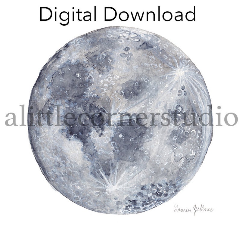 Printable Watercolor Moon Painting Digital Download - Etsy