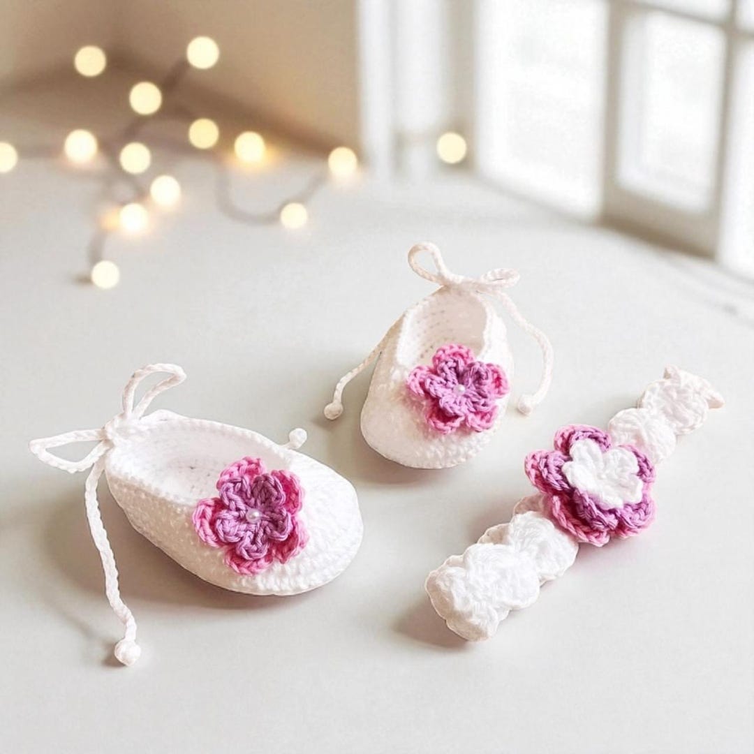 Crochet Purple & Pink Shoes and Headband Set - Baby Headband - Crochet ...