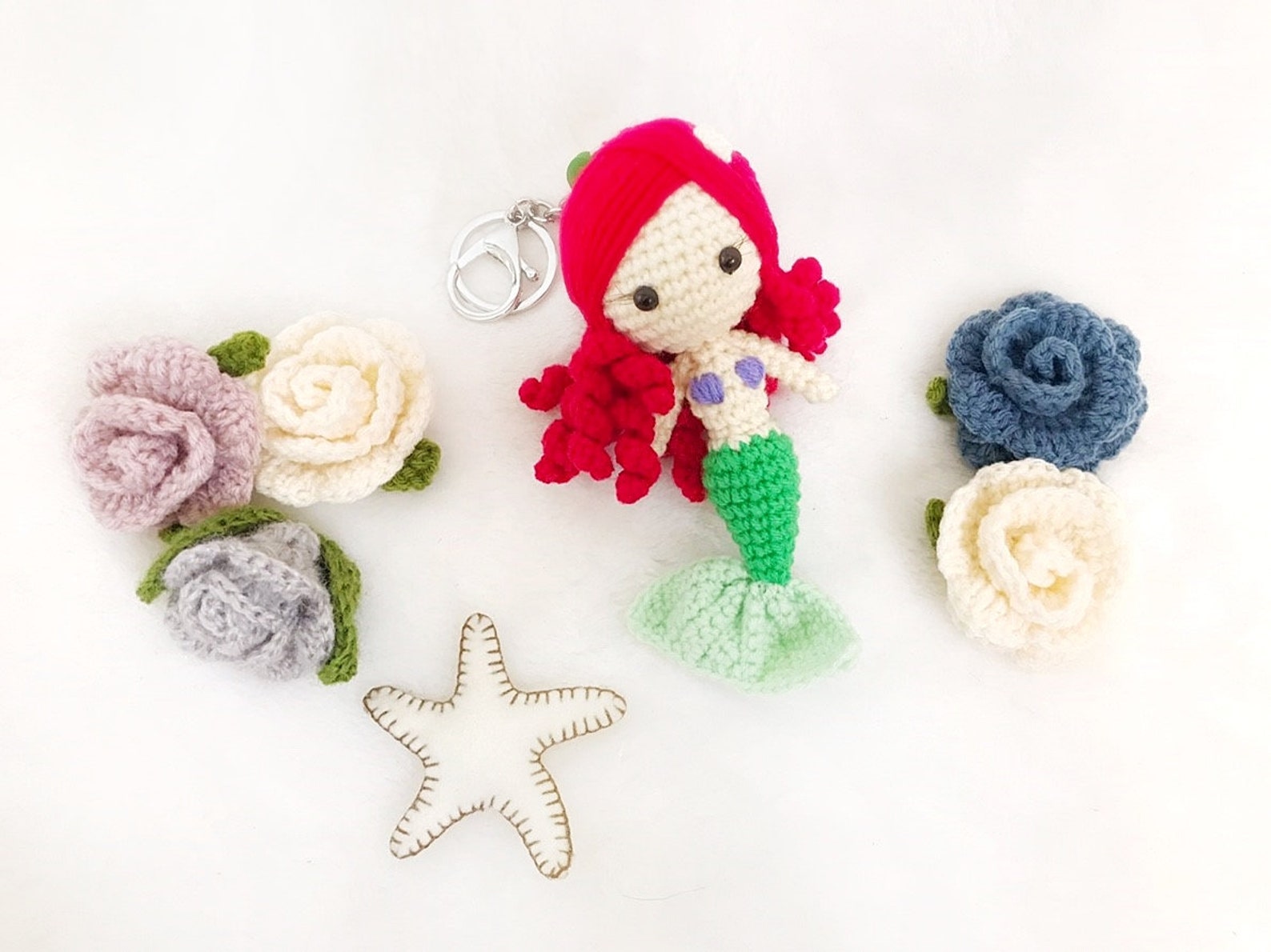 Little Mermaid Princess Key Ring Crochet Ariel Amigurumi - Etsy