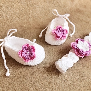 Crochet Purple & Pink Shoes and Headband Set - Baby Headband - Crochet ...