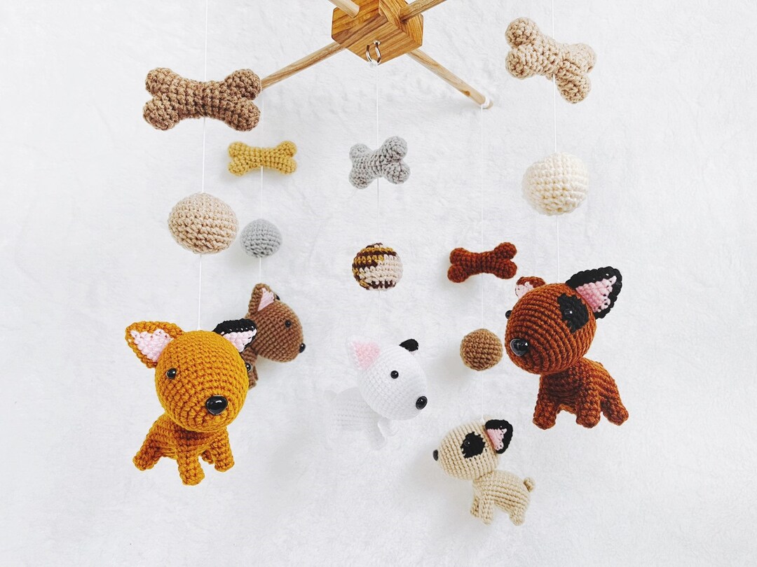 Bull Teria Puppies Crochet Baby Mobile, Dog Baby Mobile, Nursery Decor ...