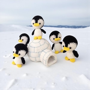 Conjunto de pingüino e iglú amigurumi de crochet: decoración infantil ...