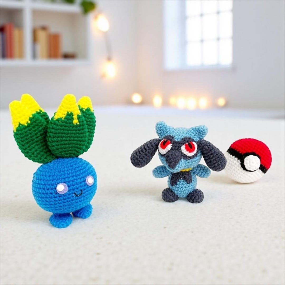 Handmade Crochet Riolu and Oddish Pokemon, Amigurumi Nursery Decor - Etsy