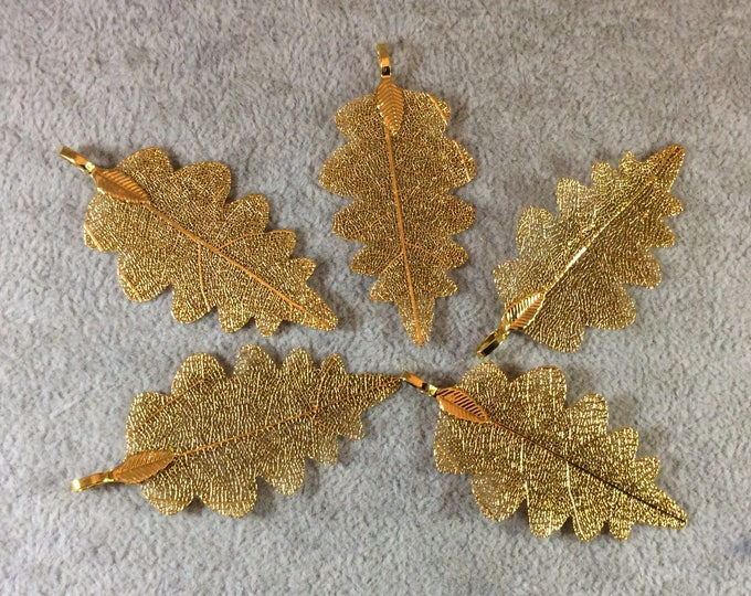 Large Bright Gold Finish Electroplated Copper Scalloped Leaf Pendant ...