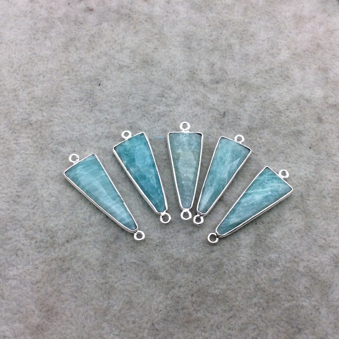 Silver Amazonite Triangle Bezel Connector: Pale Aqua Component (10mm X ...