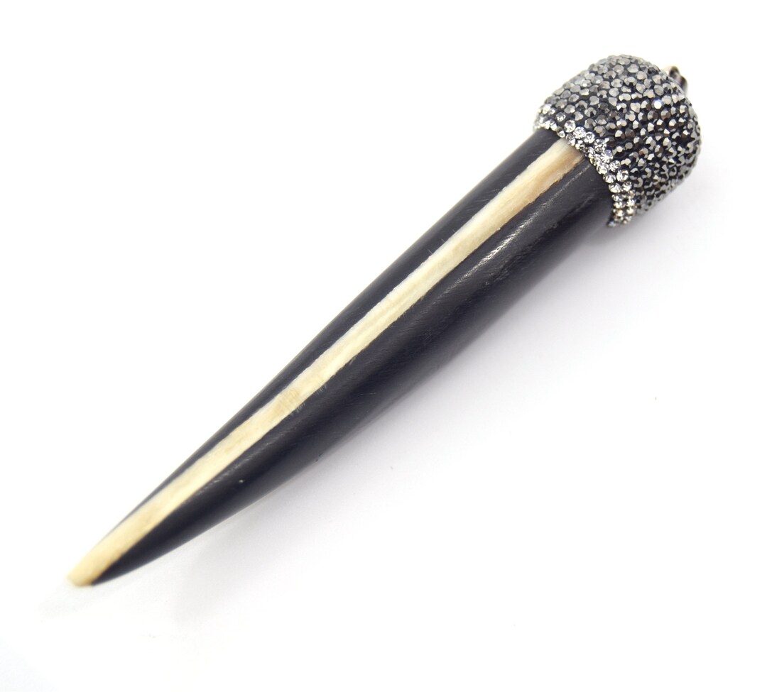 Pave Rhinestone Encrusted Black/white Tusk Shaped Goldstone Pendant ...