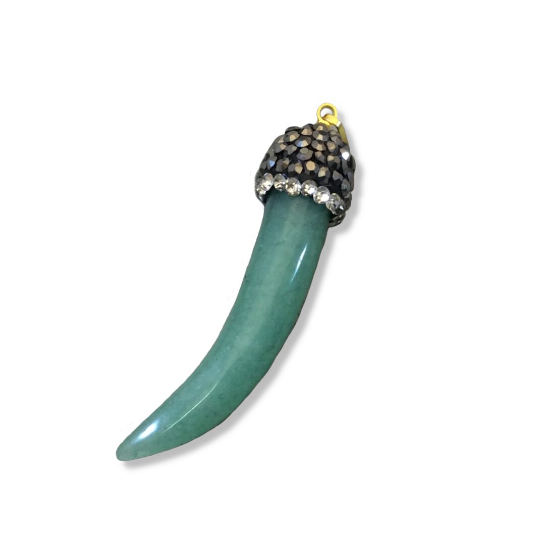 Aventurine Tusk Pendant: Rhinestone Encrusted Jewelry Finding (10mm X ...