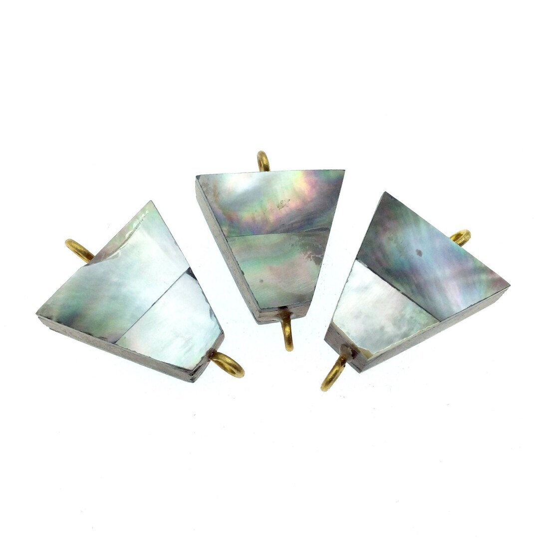 Silver Gray Trapezoid Shaped Natural Shell Focal Connector - 21mm X ...