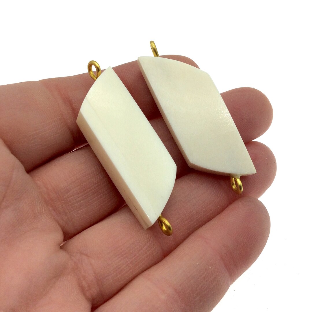 Wavy Oxbone Connector: White Rectangle With Gold Rings (15mm X 40mm) - Etsy