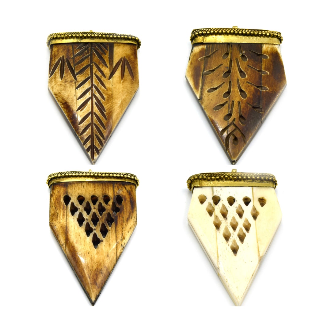 Carved Bone Arrow Pendant | 3" Ox Bone Arrow Shaped Focal Pendant With ...