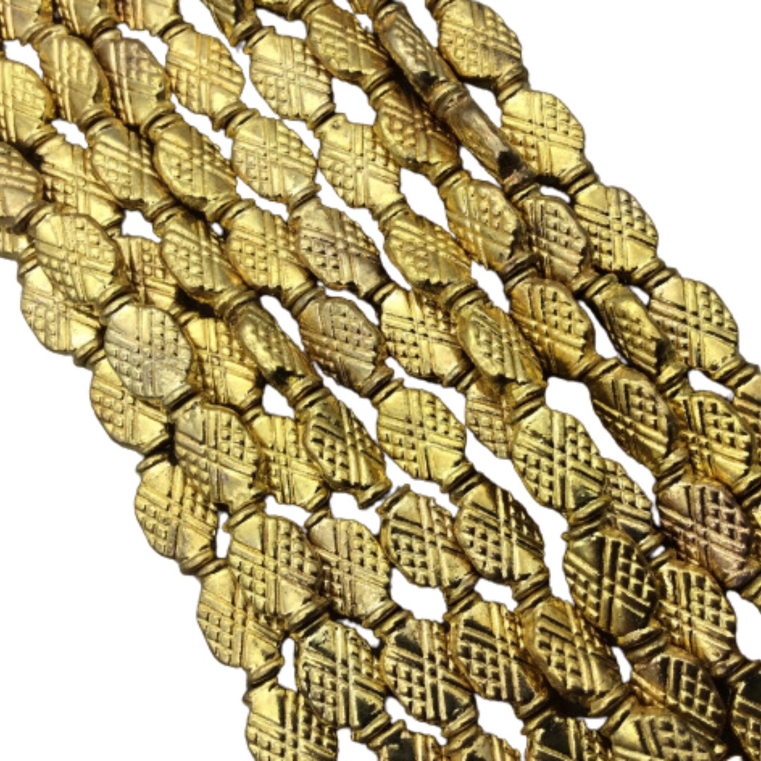 Gold Finish Hash Mark Pattern Oval Shaped Plated Pewter Beads 7-8 ...