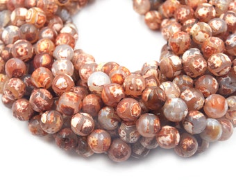 Red Agate Dzi Agate Faceted Beads Red Tibetan Agate Round Beads Hand ...