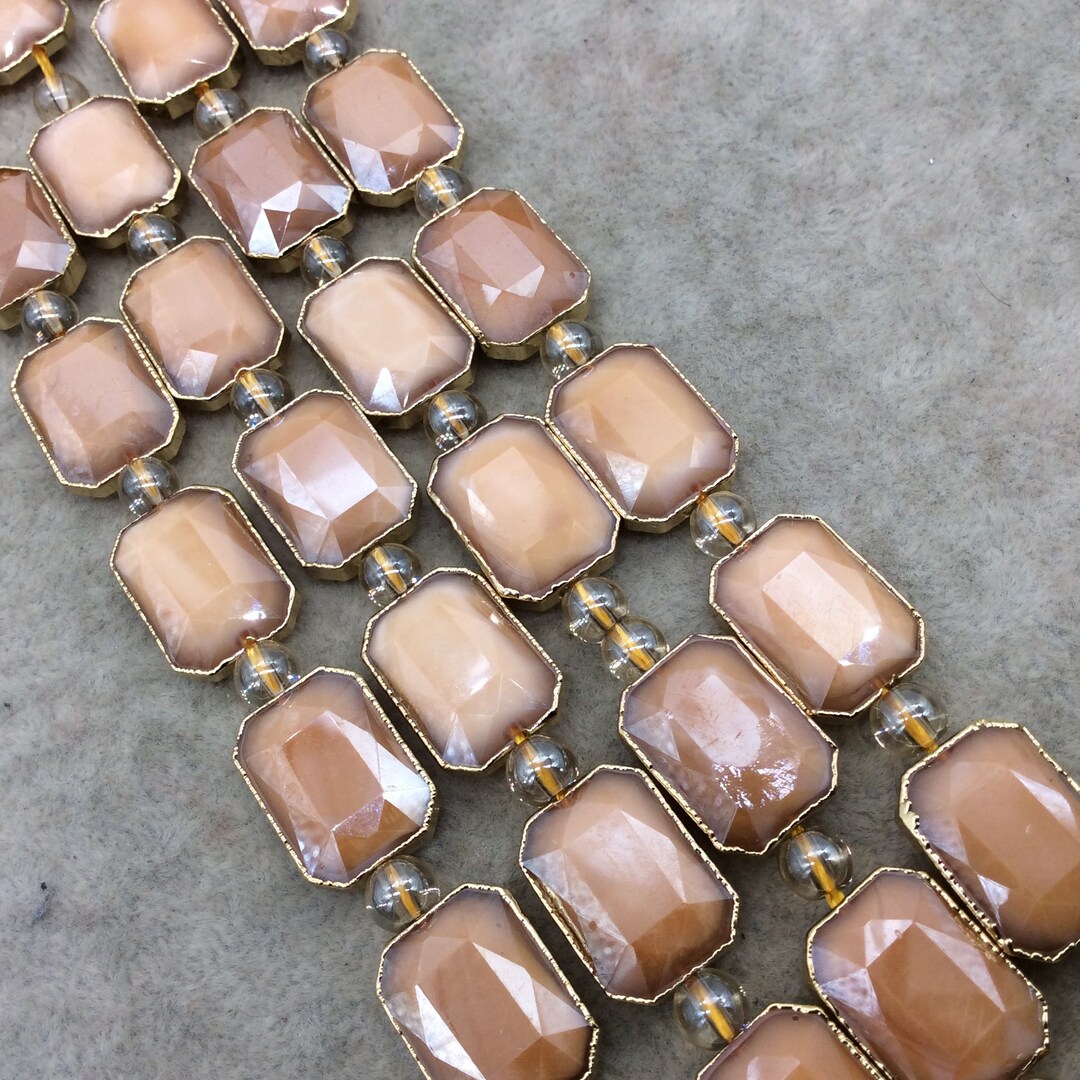 Pale Pumpkin Chinese Crystal Beads: Gold Electroplated Faceted ...