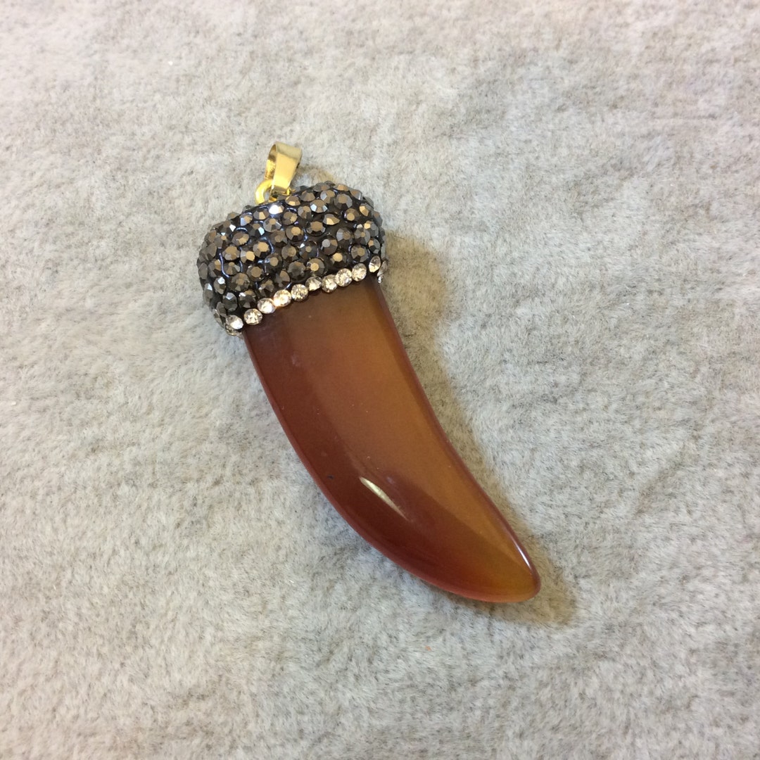 Rhinestone Encrusted Tusk/claw Shape Carnelian Pendant With Attached ...