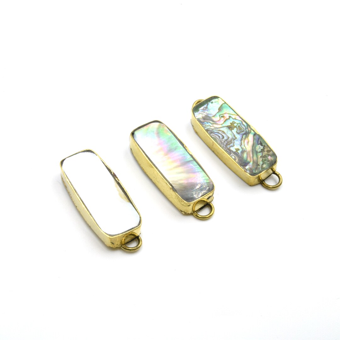 Iridescent Abalone Shell Long Rectangle Shaped Gold Plated Bezel ...