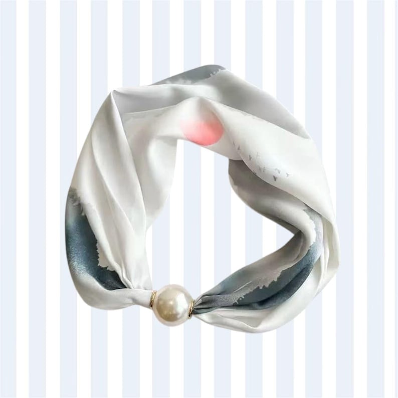 Posh Silk Scarf With Magnetic Gold Pearl Buckle - Elegant Twisted Neck ...