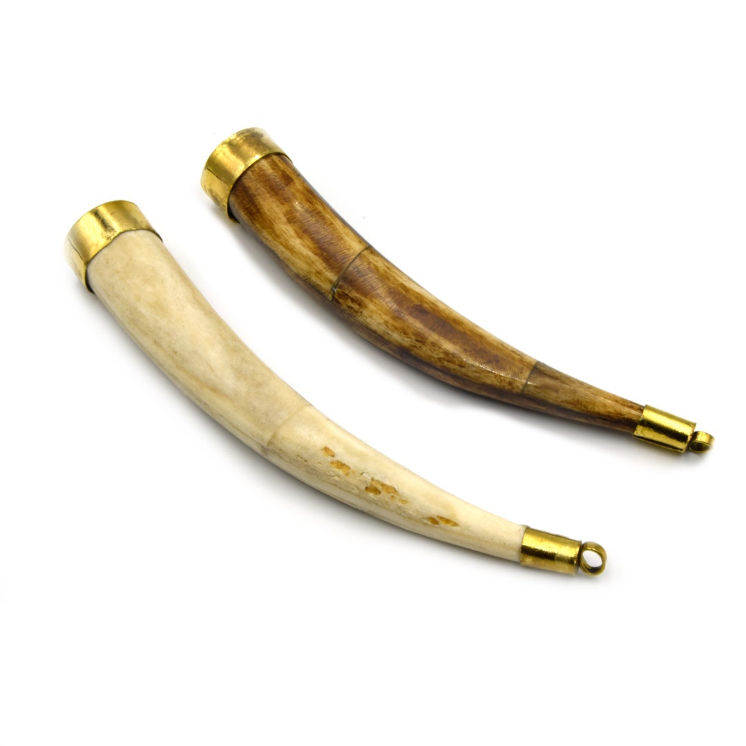 Bone Tusk Pendant | 5 Inch Ox Bone Double Gold Cap Focal Tusk Pendant ...