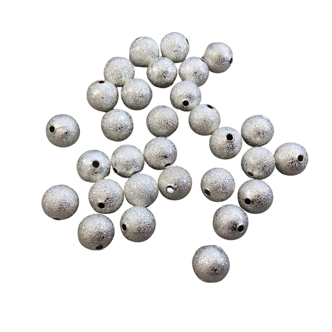 10mm Sandblasted Stardust Finish Bright Silver Base Metal Round/ball ...