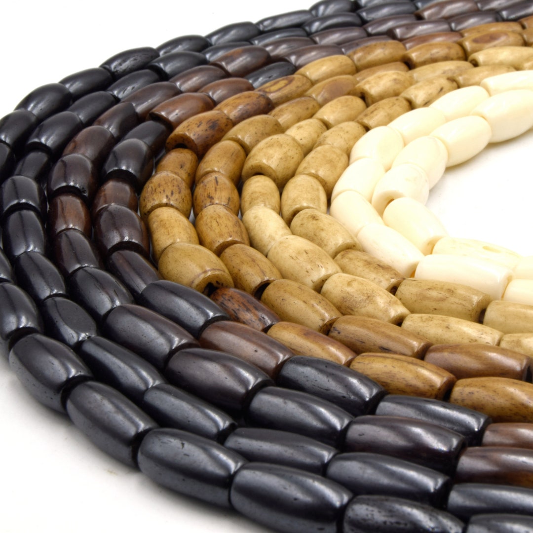 Bone Beads | Short Tube Beads | Barrel Beads | White Bone Beads, Brown ...