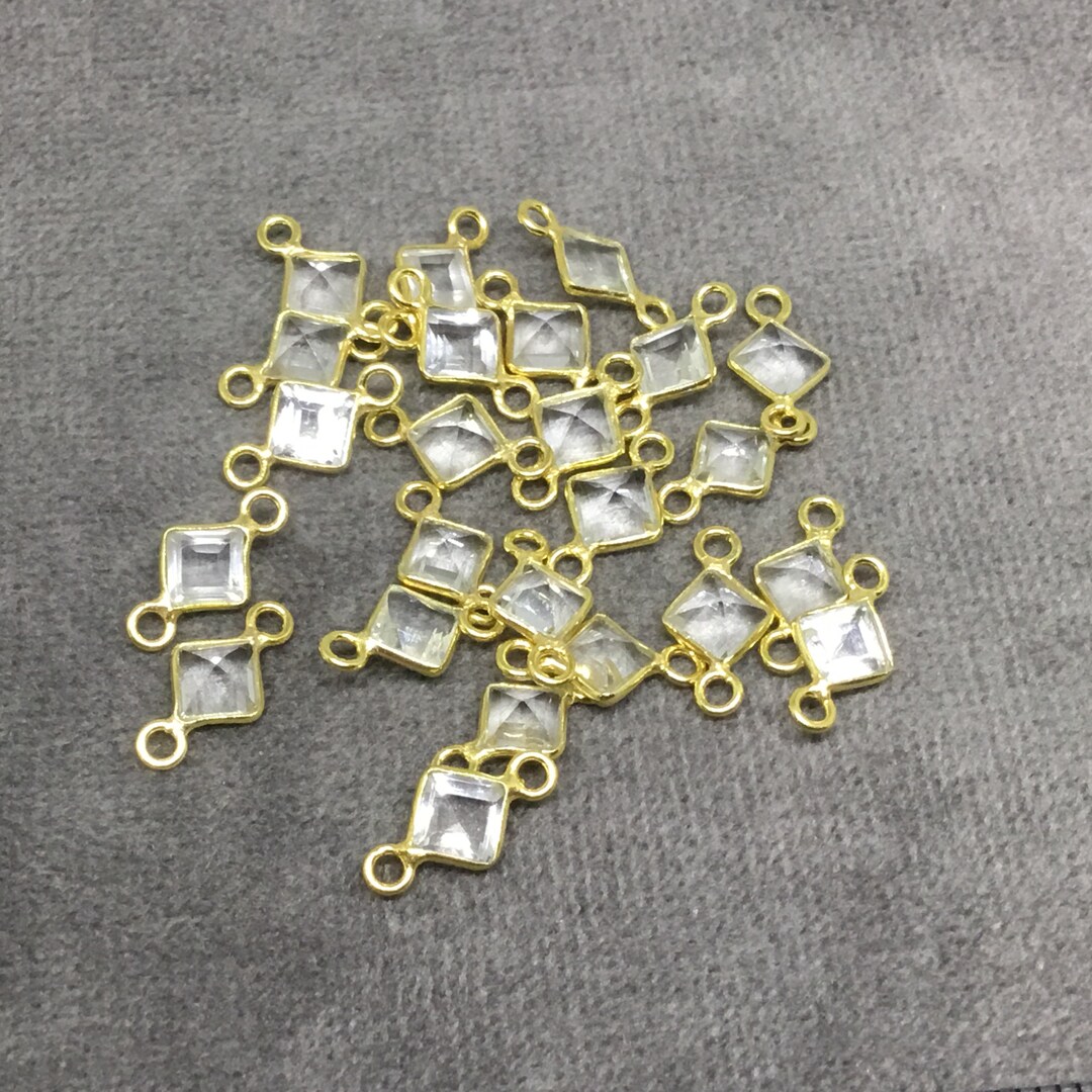 Quartz Bezel Connectors: Gold Sterling Silver Diamond Faceted Cut Stone ...