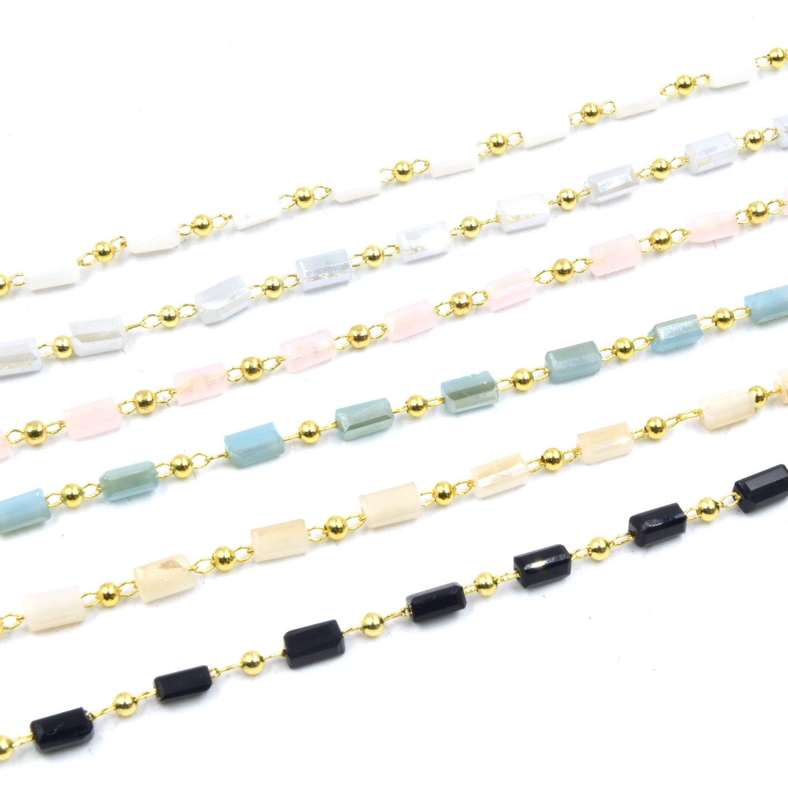 Crystal Chain Gold Beaded Link Chain Chain by the Foot - Etsy