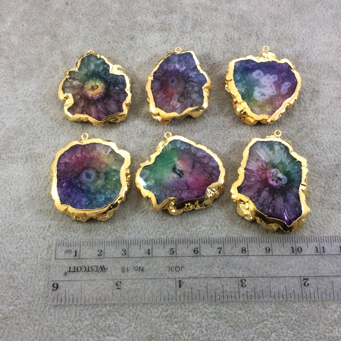 Large Gold Electroplated Rainbow Dyed Druzy Solar Quartz | Etsy