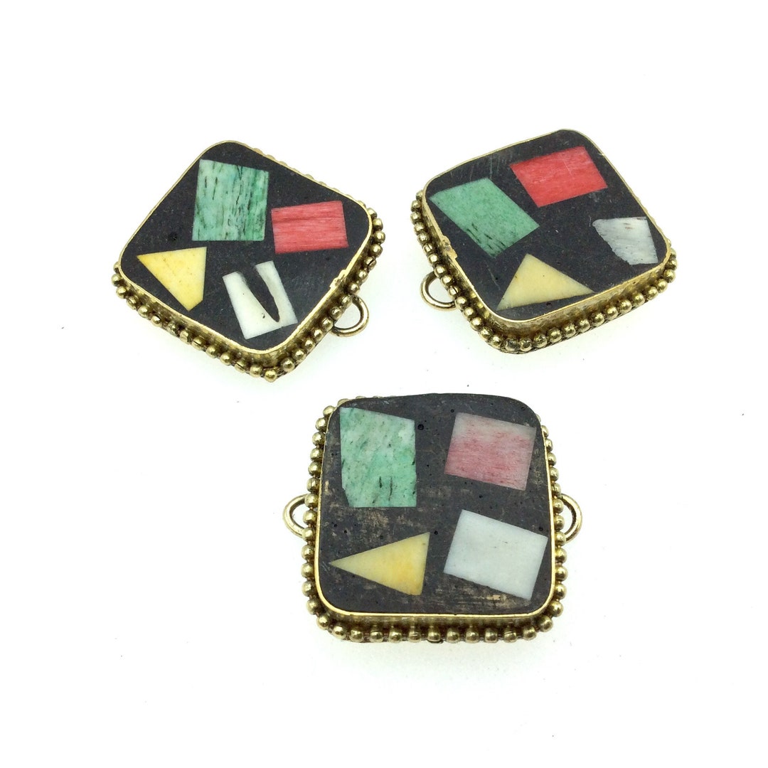 Mosaic Ox Bone & Resin Connector: Gold Plated Bezel, 25mm Square - Etsy