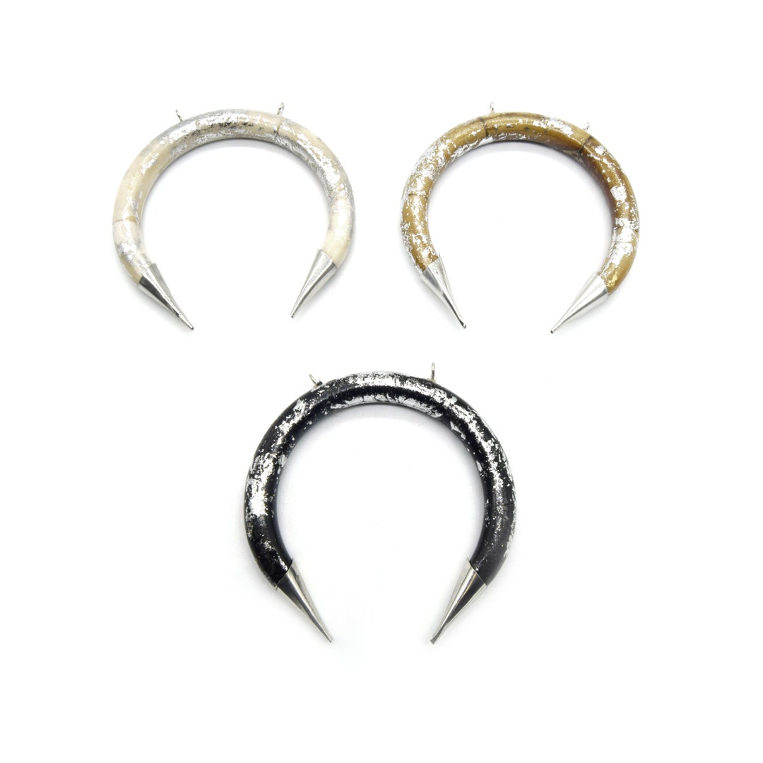 Bone Crescent Pendant | Silver Foiled Crescent Shaped Natural Ox Bone ...