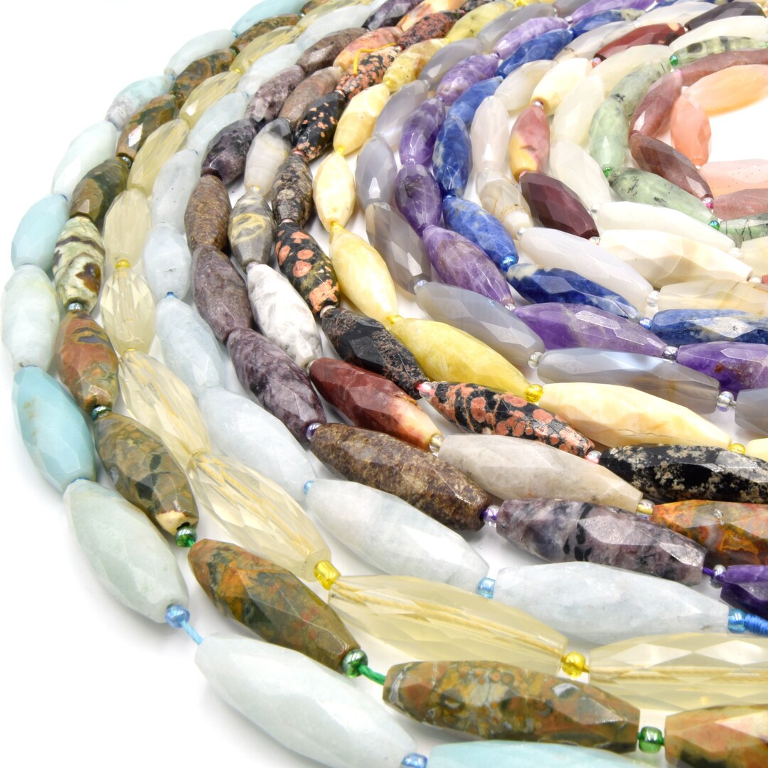 Faceted Gemstone Tube Beads: 30mm Rice Shaped Jewelry Supply - Etsy