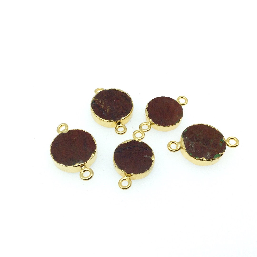 Gold Plated Red Jasper Connector: Round Stone Charm (12-15mm) - Etsy