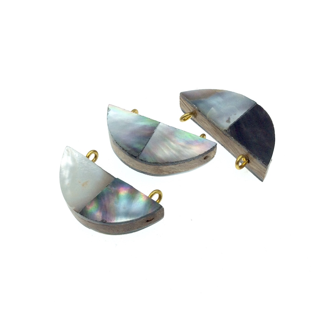Silver Gray Semi-circle Shaped Natural Shell Focal Pendant - 15mm X ...