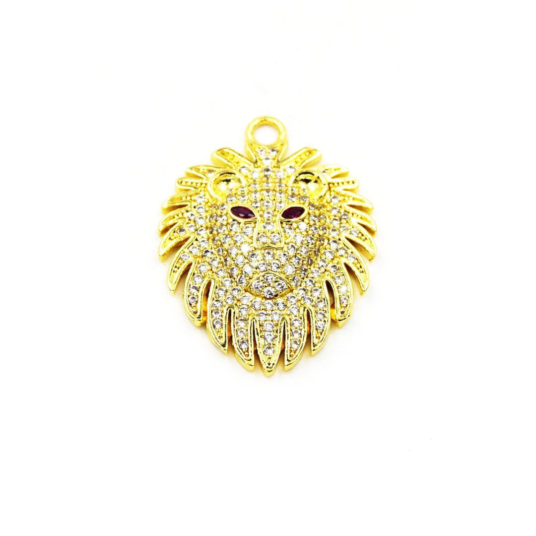 CZ Pendant | 25mm X 28mm Lion Head Shaped Cubic Zirconia Gold Plated ...