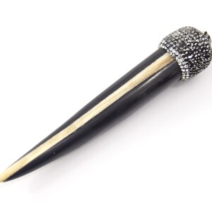 Pave Rhinestone Encrusted Black/white Tusk Shaped Goldstone Pendant ...