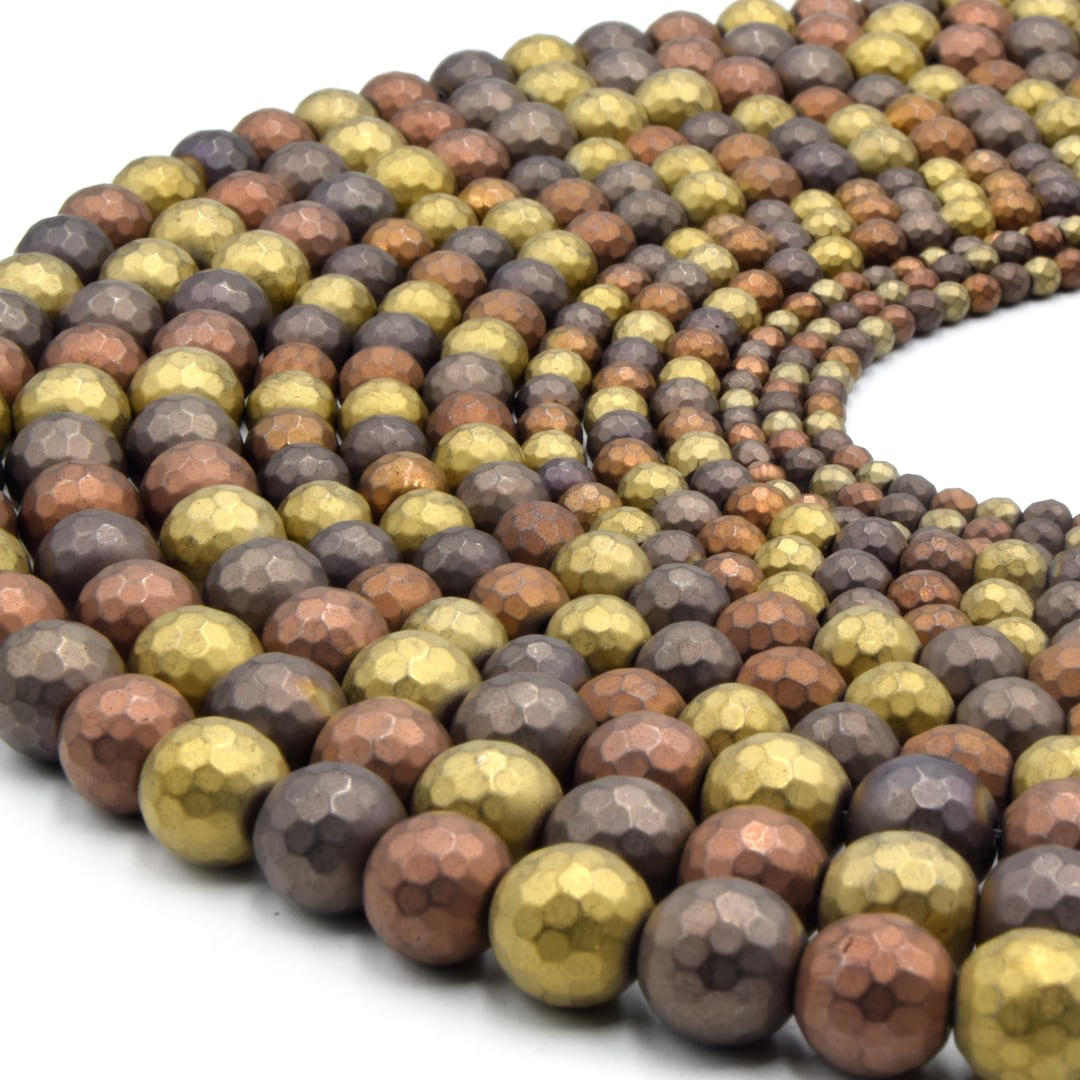 Hematite Beads | Faceted Mixed Metallic Coated Hematite Beads | Matte ...
