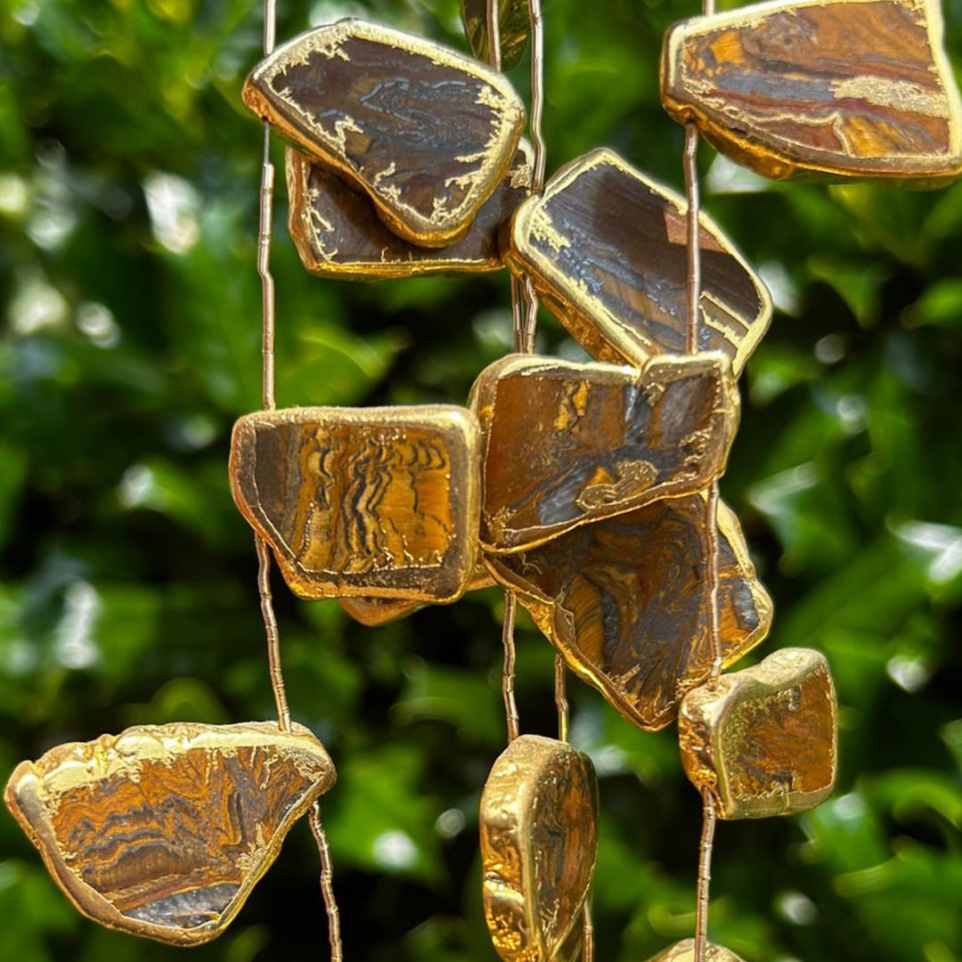 Tiger Iron Slab Beads With Gold Electroplated Edge - Top Drilled Beads ...