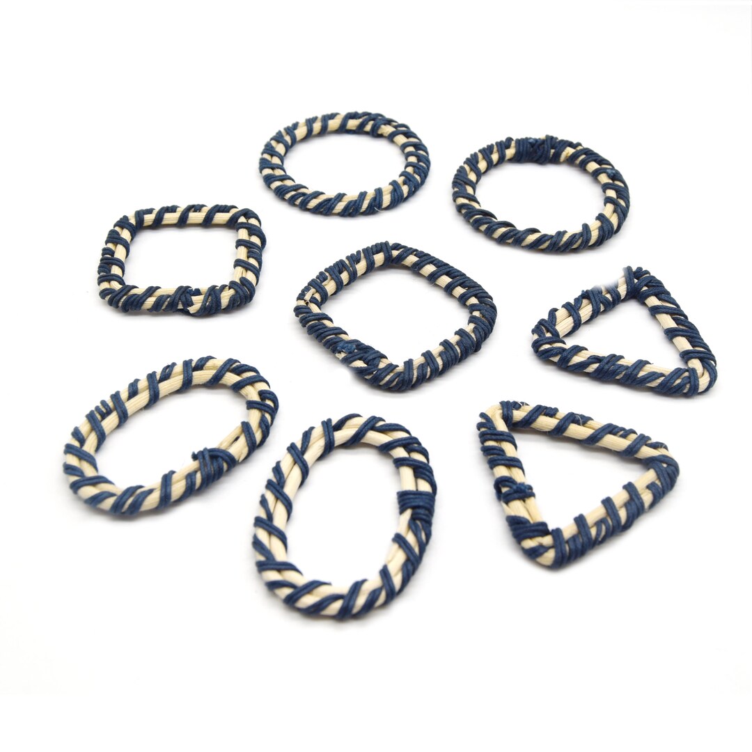 Rattan Wood Earring Finding |(pair)handmade Natural Navy Blue ...