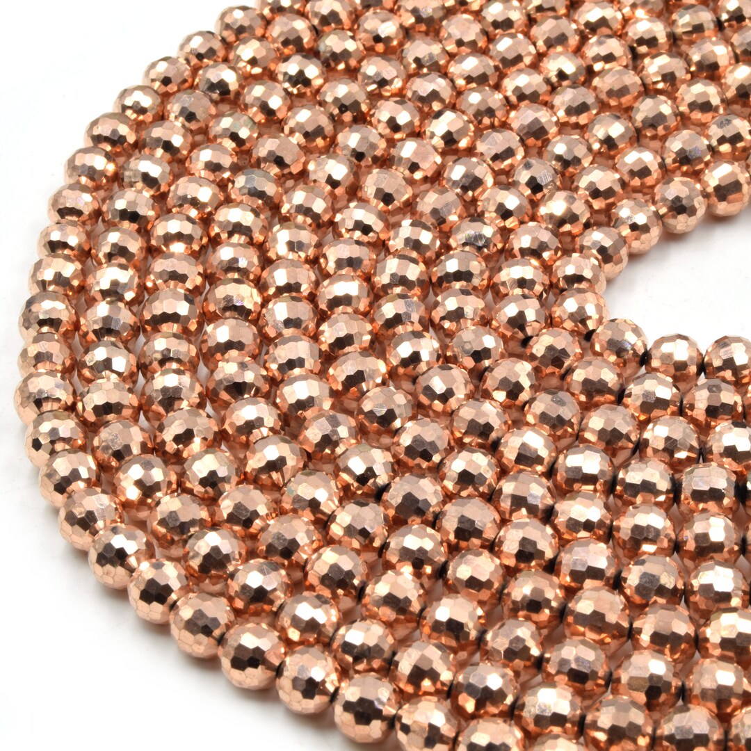 Rose Gold Hematite Faceted Round Beads: Natural Crystal (6mm, 8mm, 10mm ...