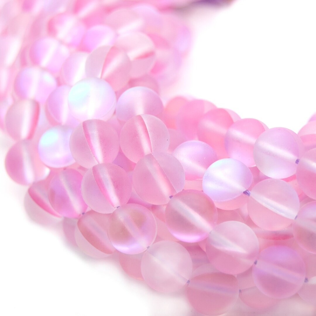 Light Pink Matte Holographic Beads: Synthetic Moonstone Aura Quartz - Etsy