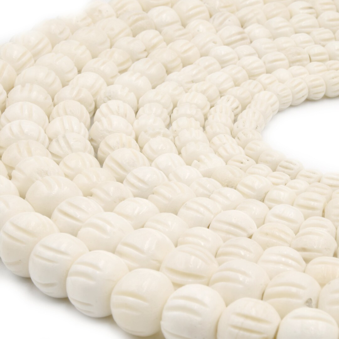 Bone Beads | Carved Ox Bone Rondelle Beads | White Slash Carved Bone ...