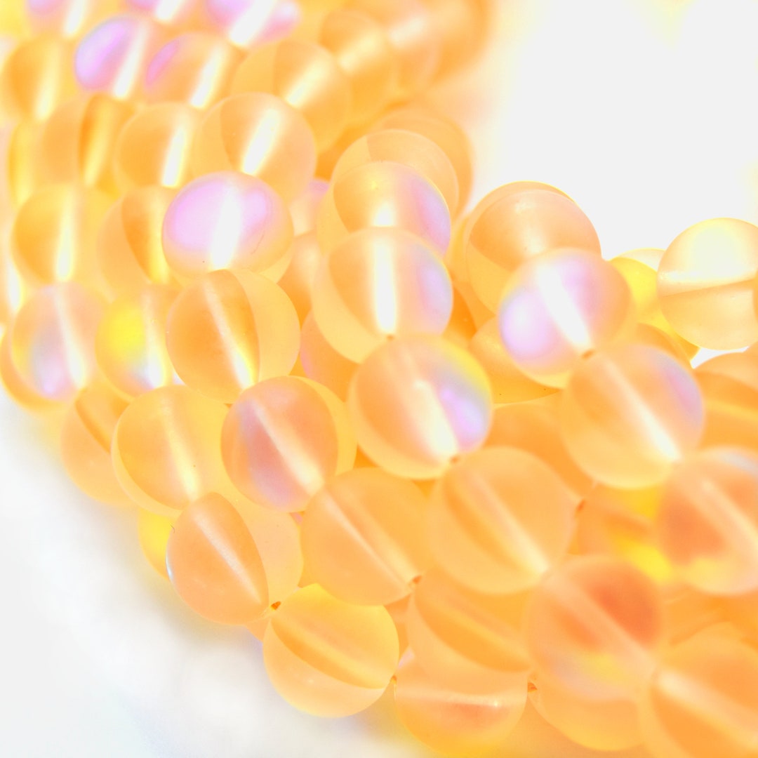 Orange Matte Holographic Beads: Synthetic Moonstone Aura Quartz - Etsy