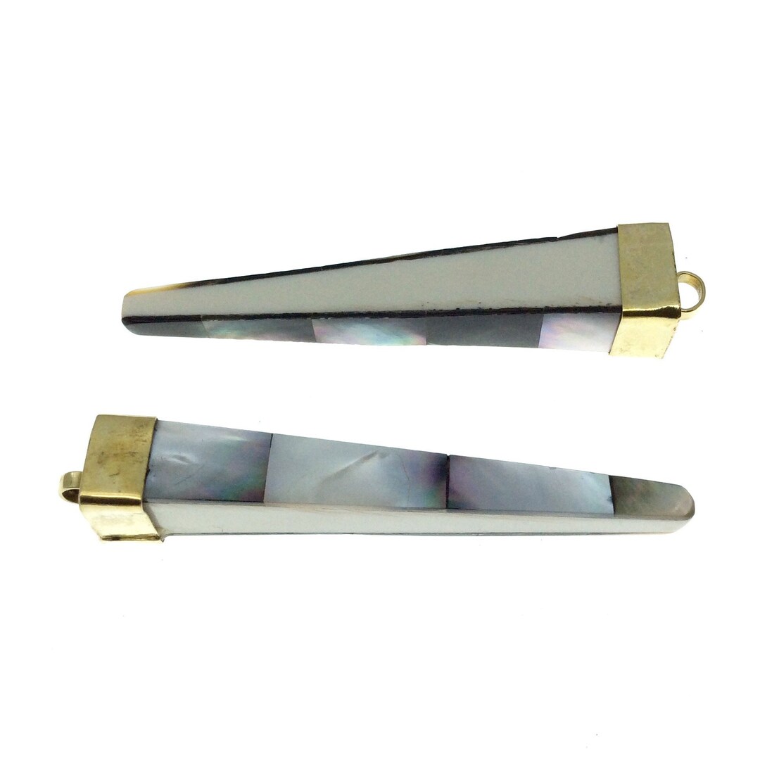 Iridescent Abalone Shell Spike Pendant: Gray Inlaid Pointed Tusk (15mm ...