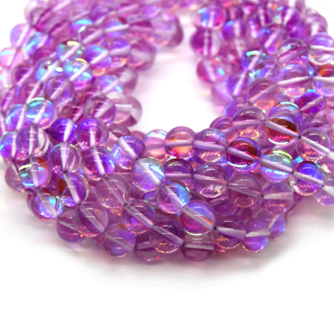 Purple Holographic Beads: Synthetic Moonstone Aura Quartz, 6-12mm - Etsy