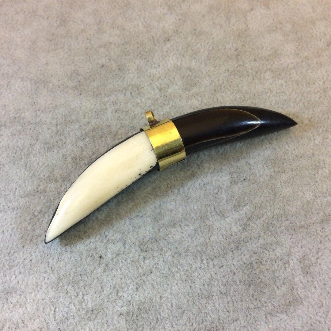 Ox Bone Crescent Pendant: Black & White With Gold Bail - Etsy
