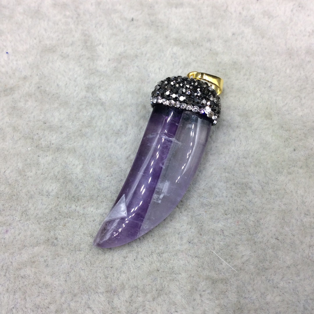 Rhinestone Amethyst Tusk Pendant With Gold Bail (19mm X 43mm) - Etsy