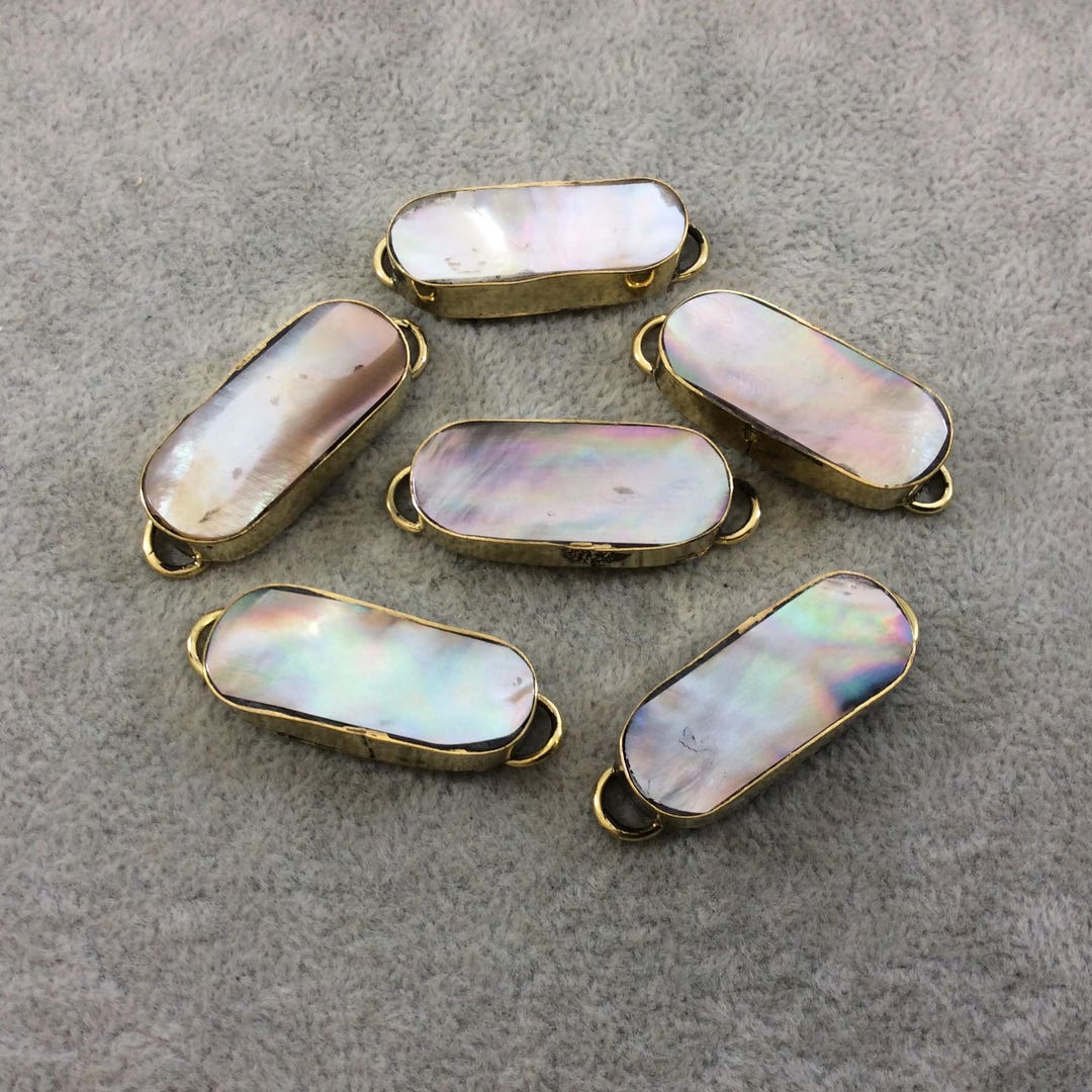 Abalone Shell Skinny Bezel | 1.25" Iridescent Gray Natural Oval Shaped ...