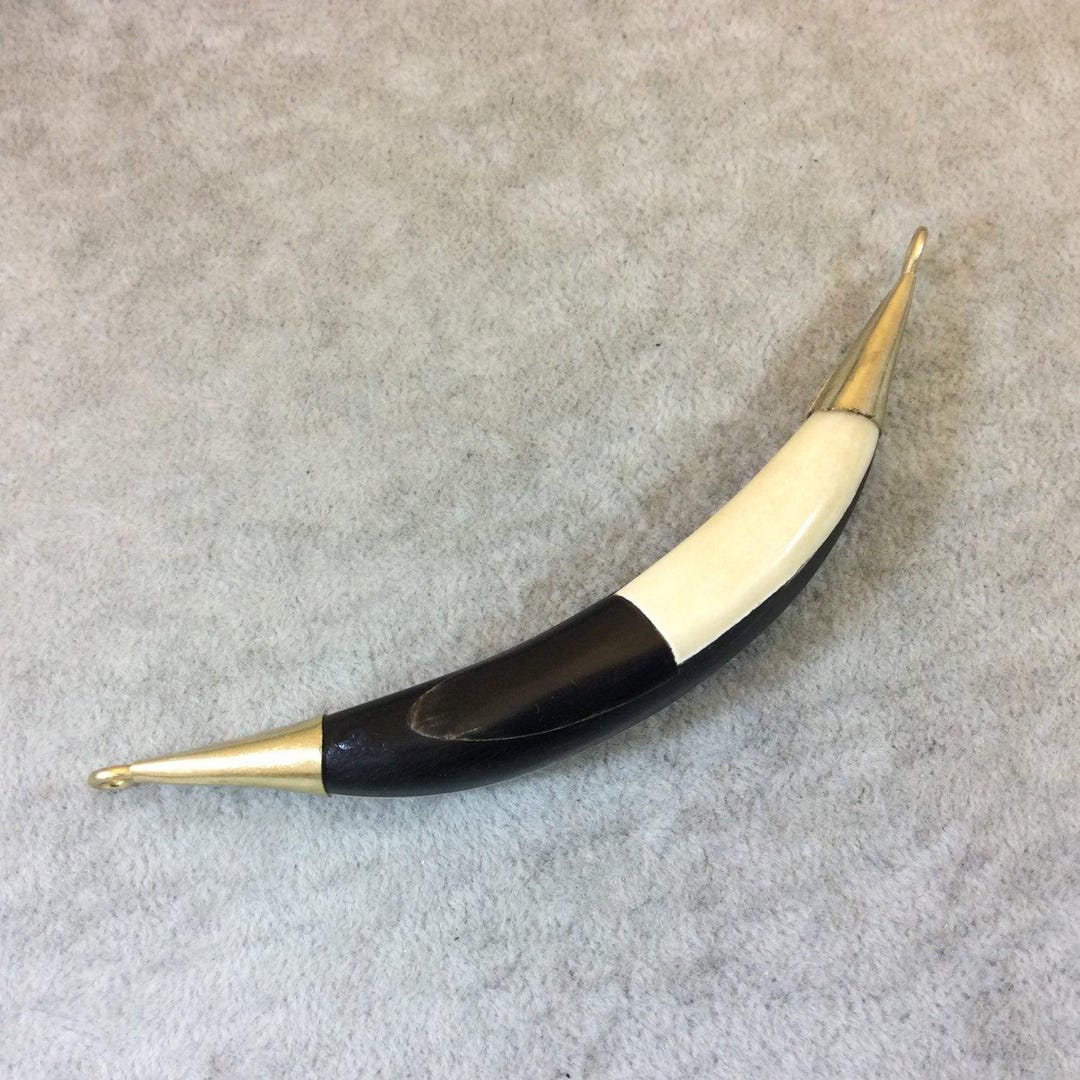 Ox Bone Crescent Pendant – Black White & Gold Boat Tusk (4.75") - Etsy