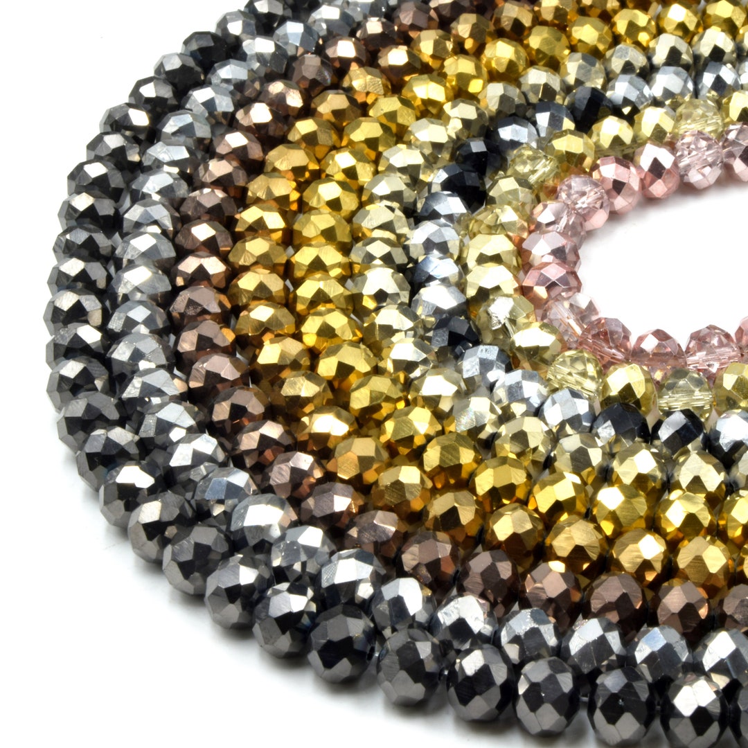 Metallic Rondelle Crystal Beads: Faceted Chinese Glass, Jewelry Making ...