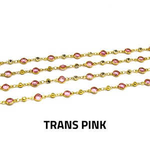 Gold Plated Crystal Link Chain 6mm With CZ Spacers Dazzling Jewelry ...