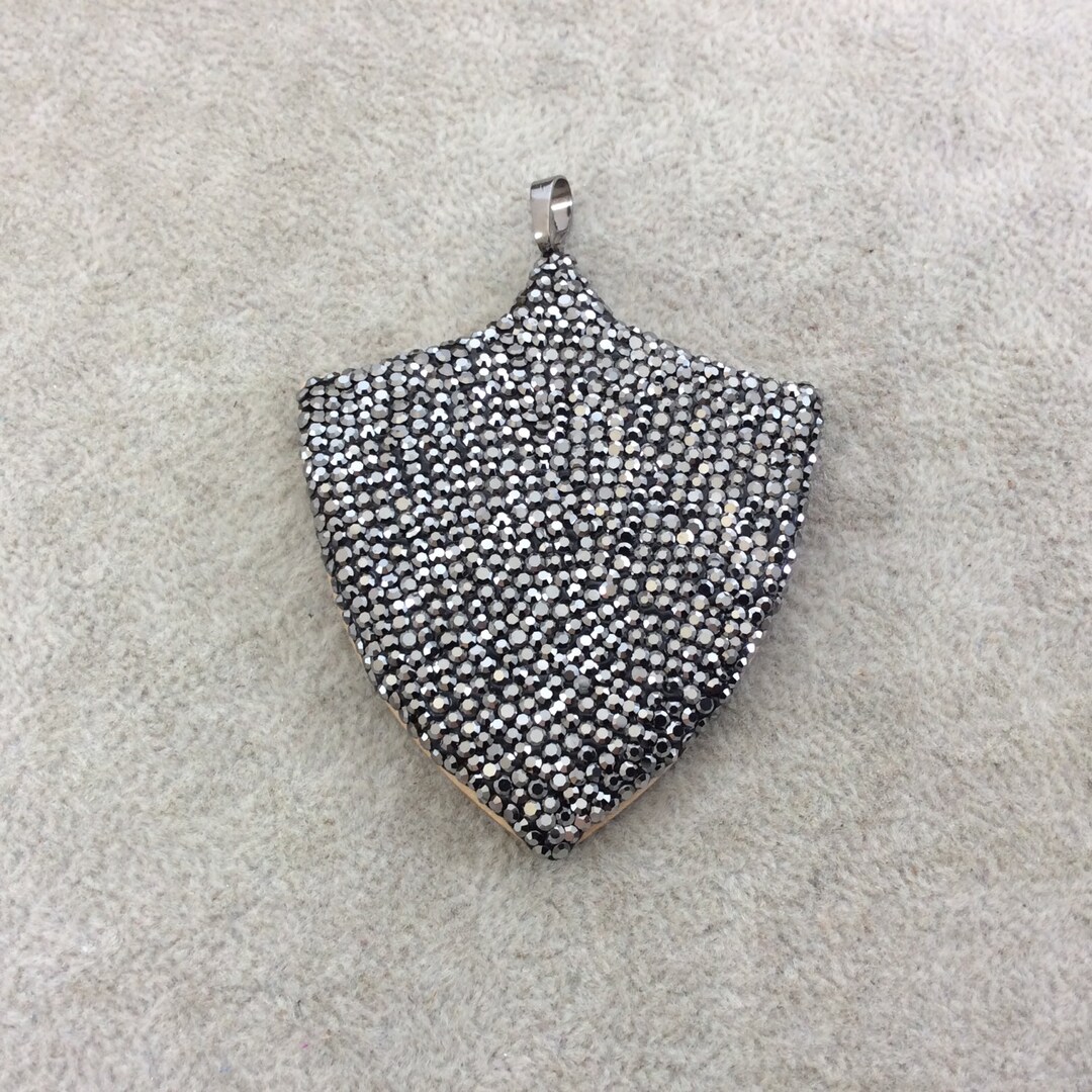 Gray Rhinestone Wood Shield Pendant: Encrusted Crest, 2.5" - Etsy